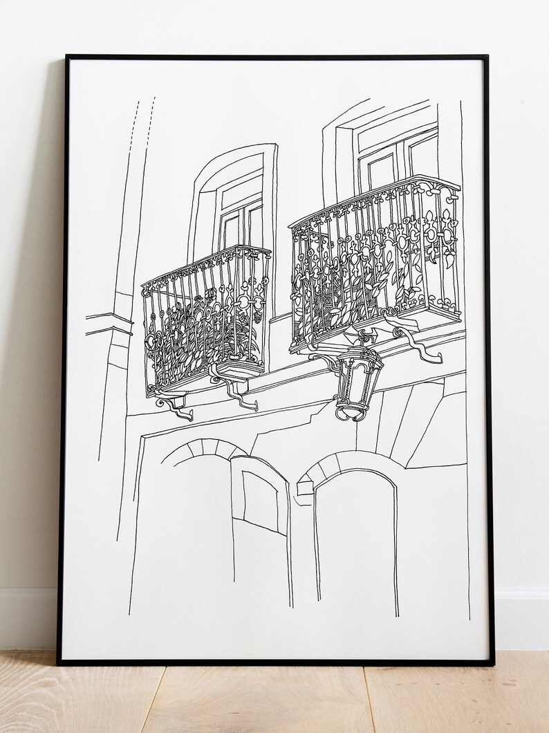 House Sketch for Digital Download Old Wall House Balcony Decor City ...