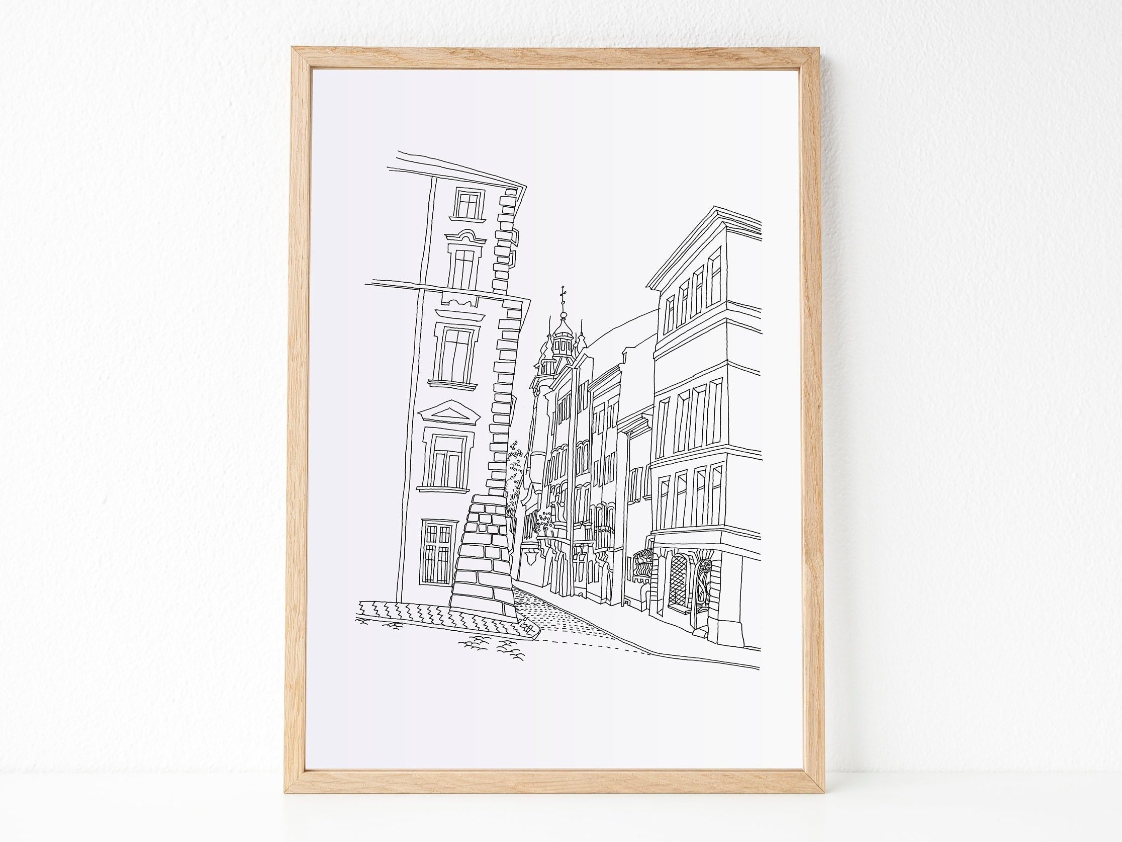 One Line Set of 2 Art Prints Architectural Courtyard & - Etsy