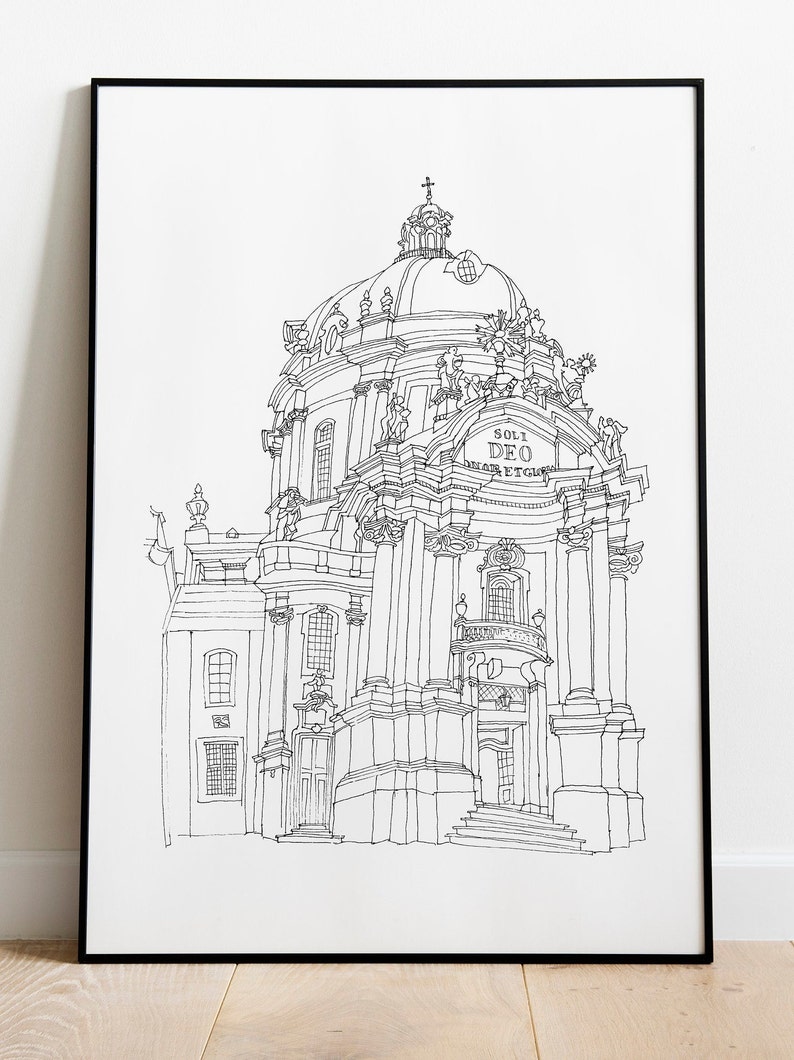 Baroque Church Line Drawing Print Instant Download - Etsy
