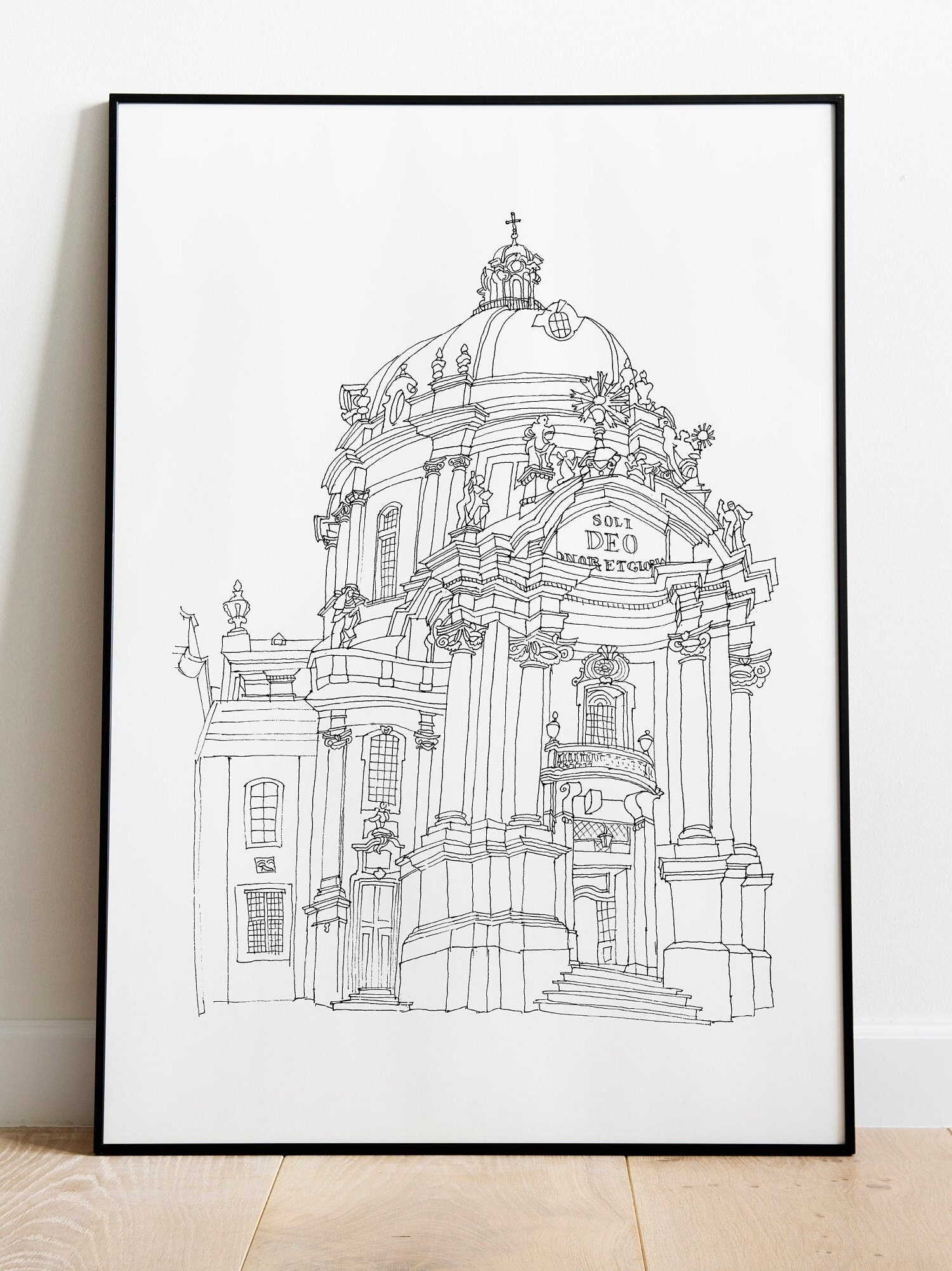 Baroque Church Line Drawing Print Instant Download - Etsy