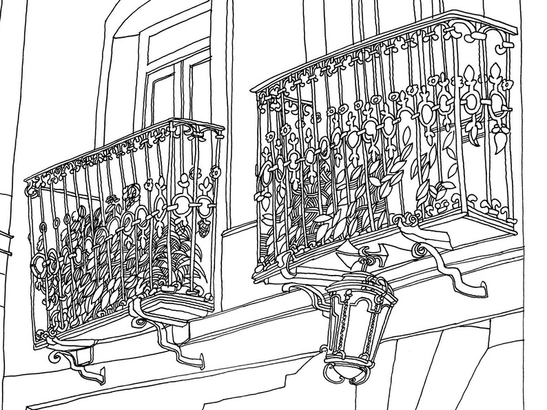 House Sketch for Digital Download Old Wall House Balcony Decor City ...