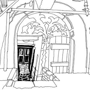 One Line Set of 2 Art Prints Architectural Courtyard & Cityscape for ...