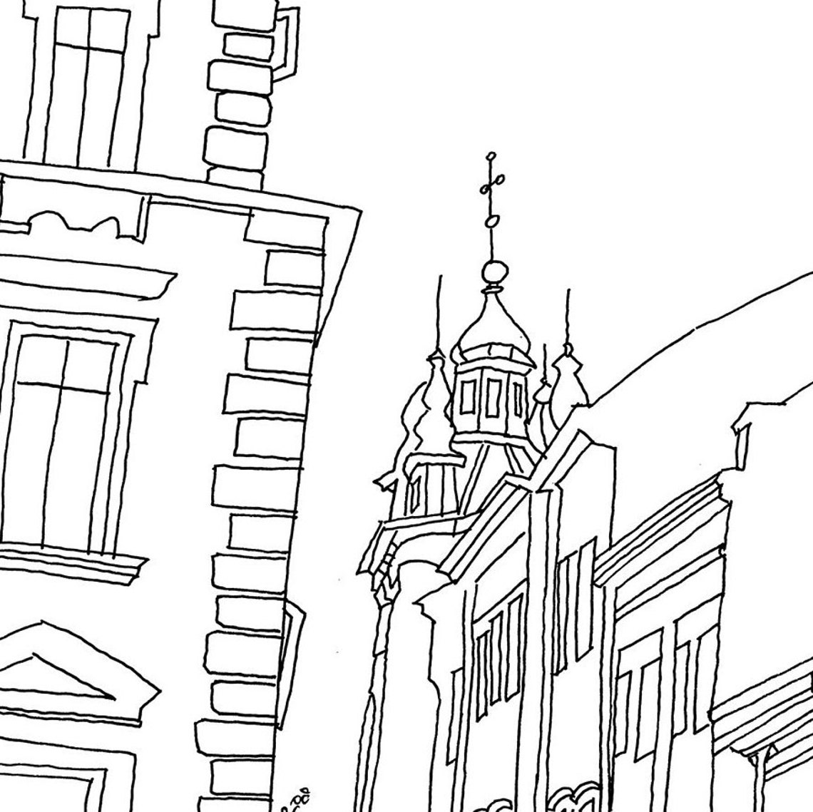 Cityscape Drawing for Digital Download One Line Drawing - Etsy