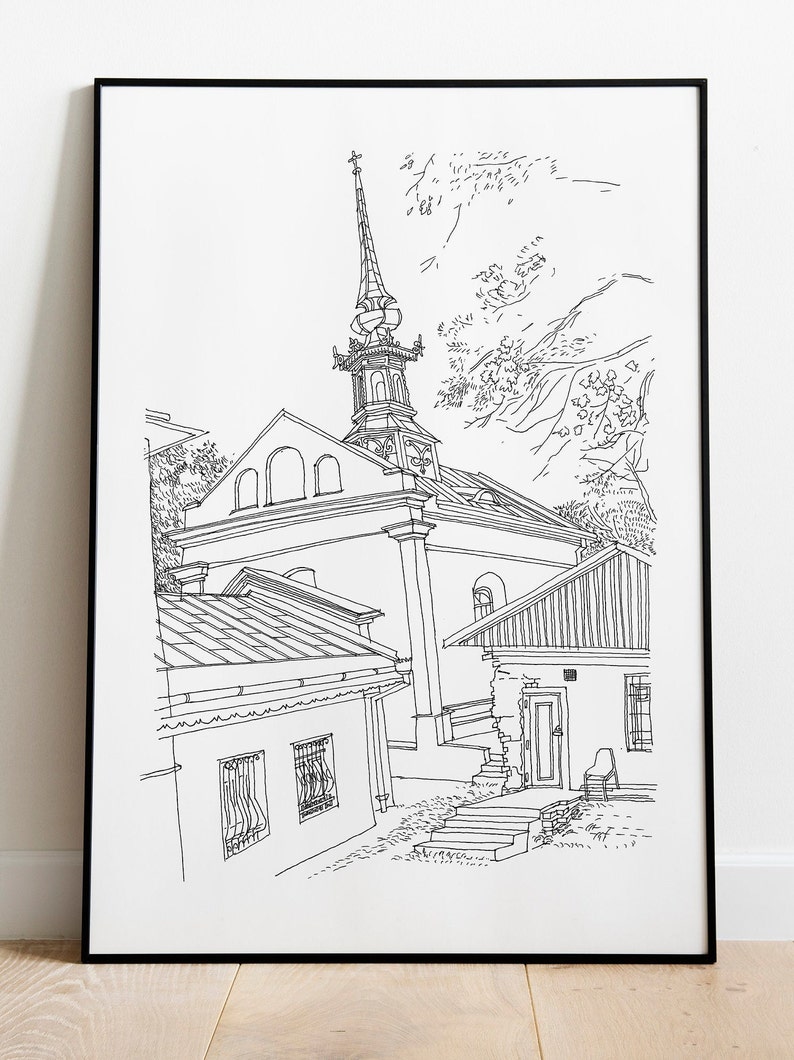 Church Line Drawing for Instant Download Vertical Wall Art ...