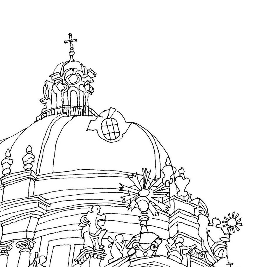 Baroque Church Line Drawing Print Instant Download - Etsy