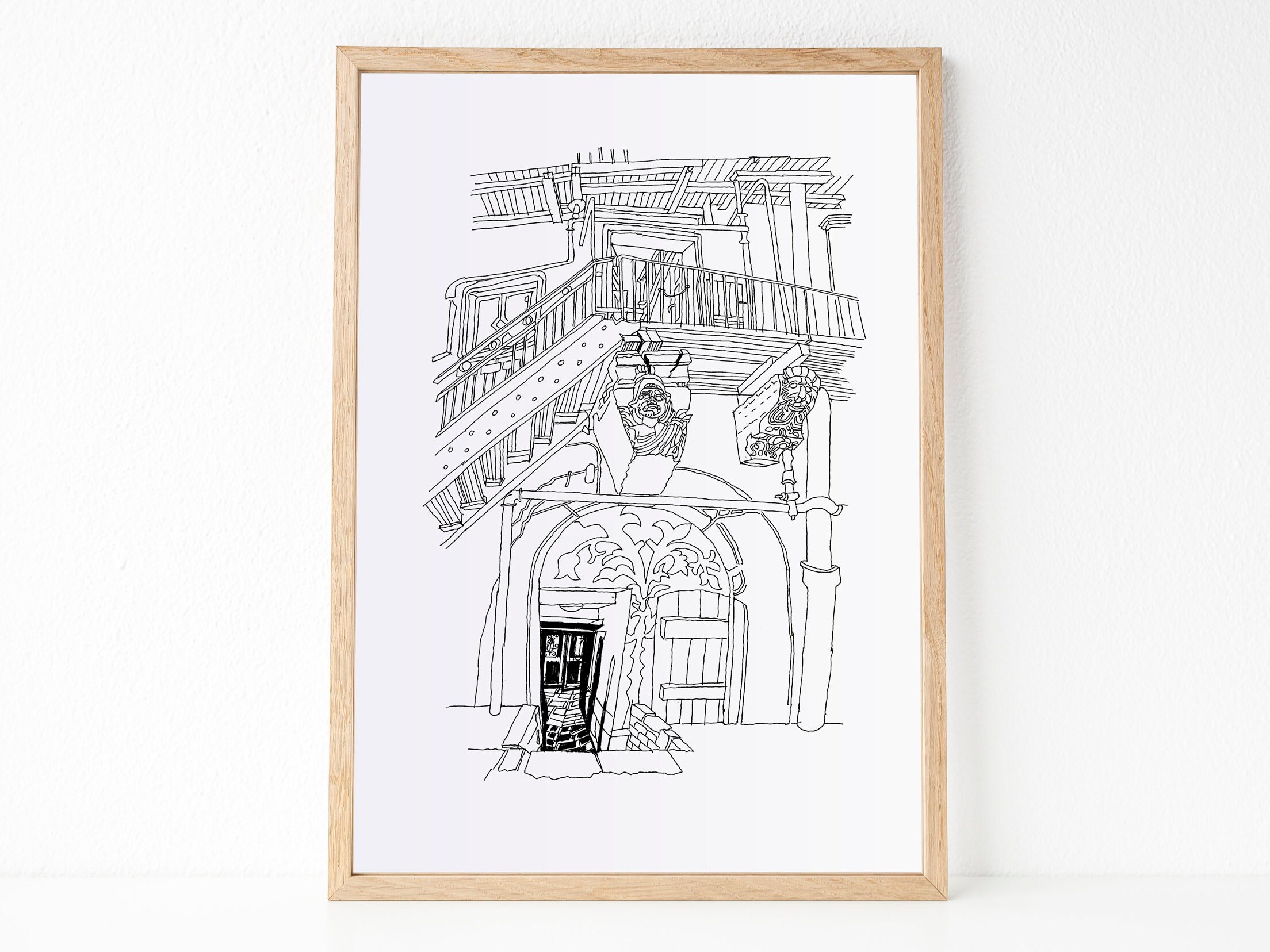 One Line Set of 2 Art Prints Architectural Courtyard & - Etsy
