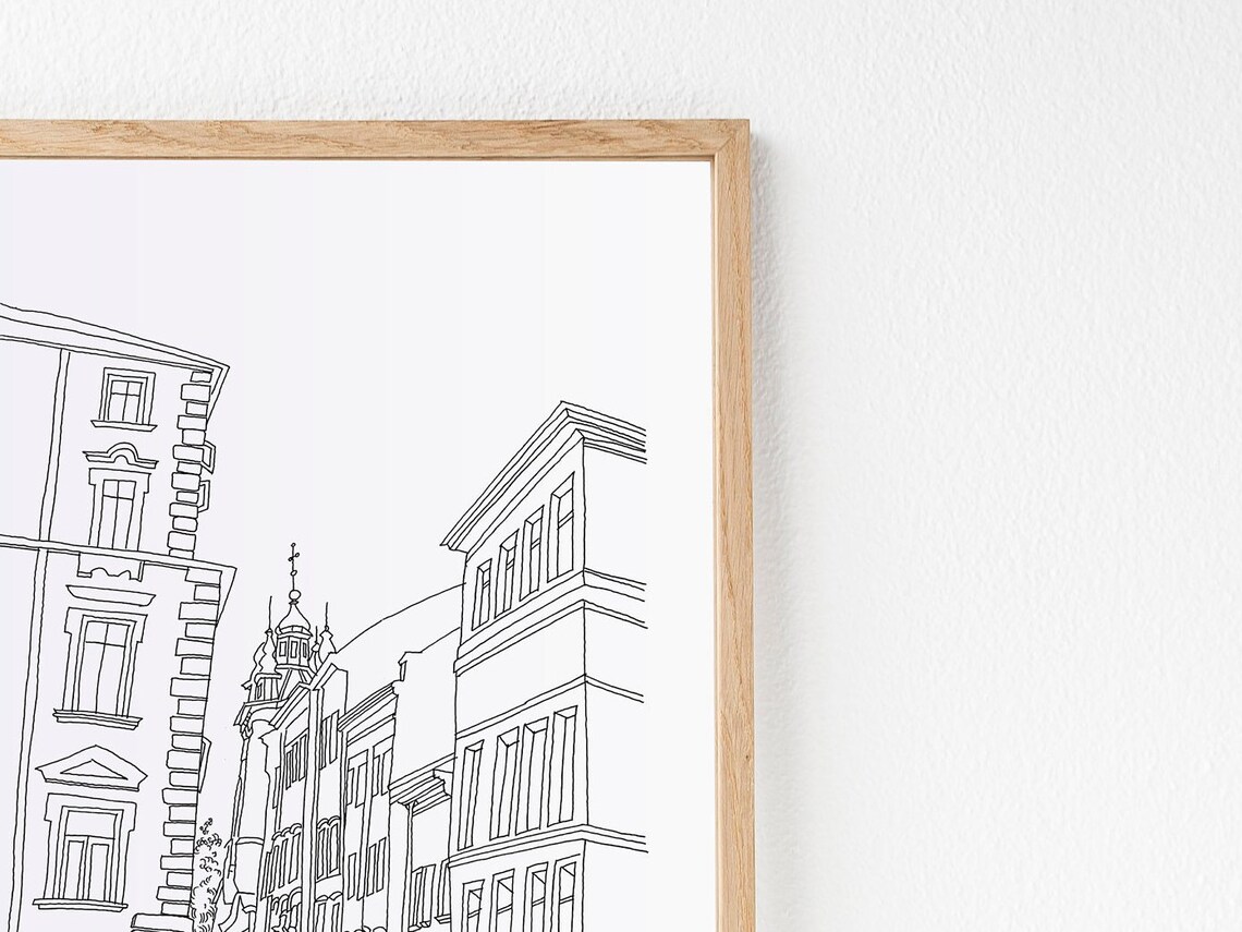One Line Set of 2 Art Prints Architectural Courtyard & - Etsy