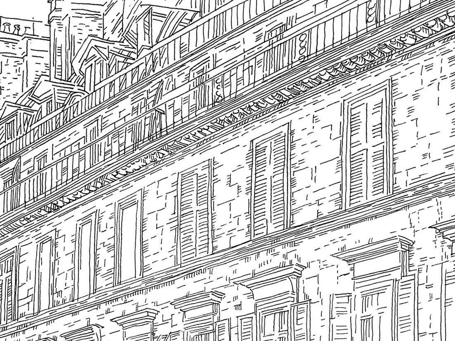 Cityscape Drawing for Digital Download One Line Drawing Architecture ...