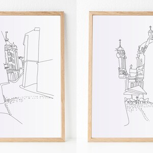 Set of 2 Art Prints One Line Drawing Architecture Poster for - Etsy
