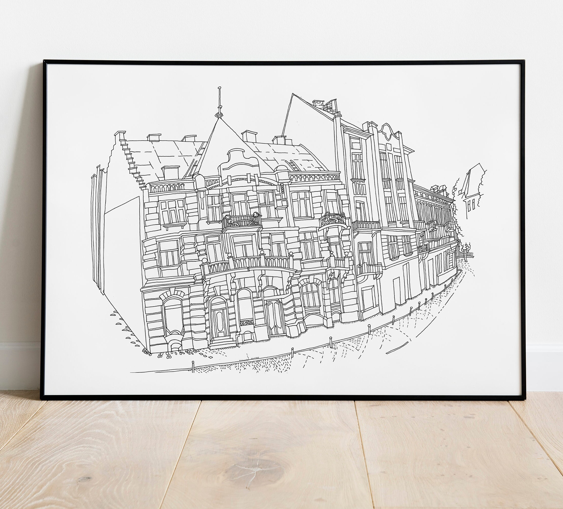 House Sketch Poster for Digital Download City Art Architecture Drawing ...