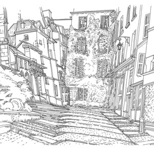 Paris street drawing for digital download One line drawing | Etsy