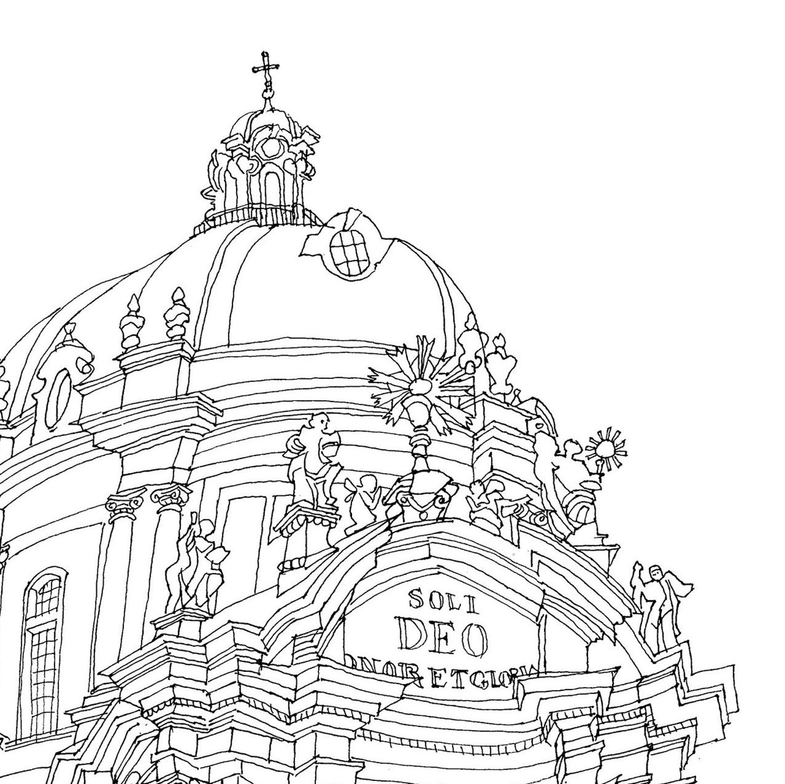 Baroque Church Line Drawing Print Instant Download - Etsy