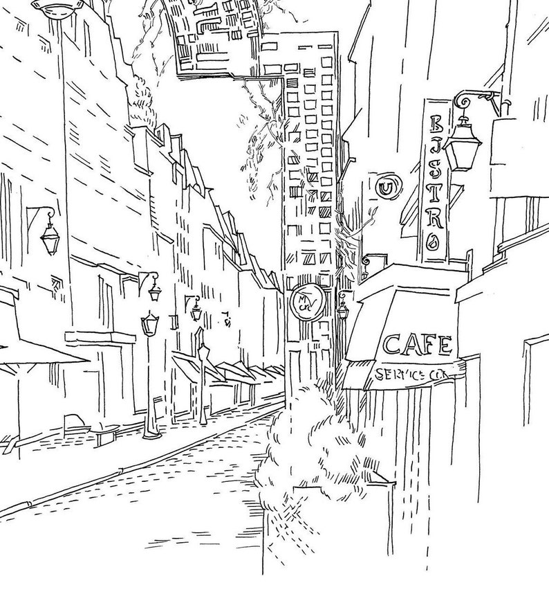 Street Drawing Digital Download City Landscape Print One Line Drawing ...