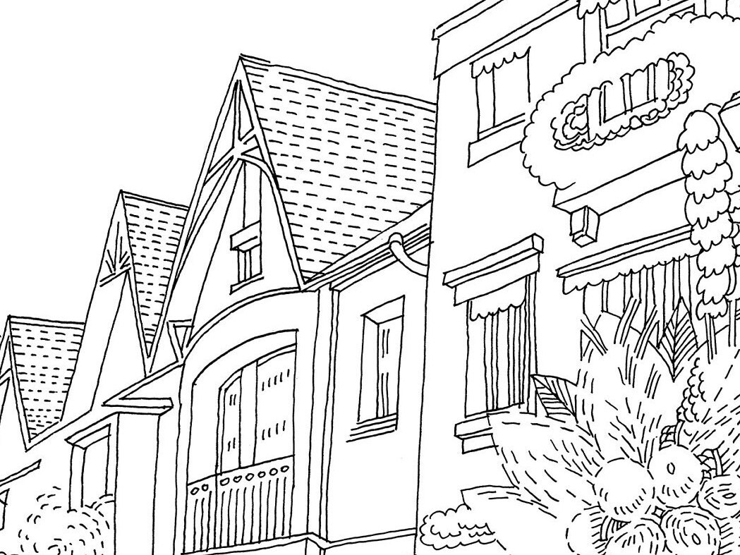 Paris Street One Line Drawing for Digital Download Architecture Drawing ...