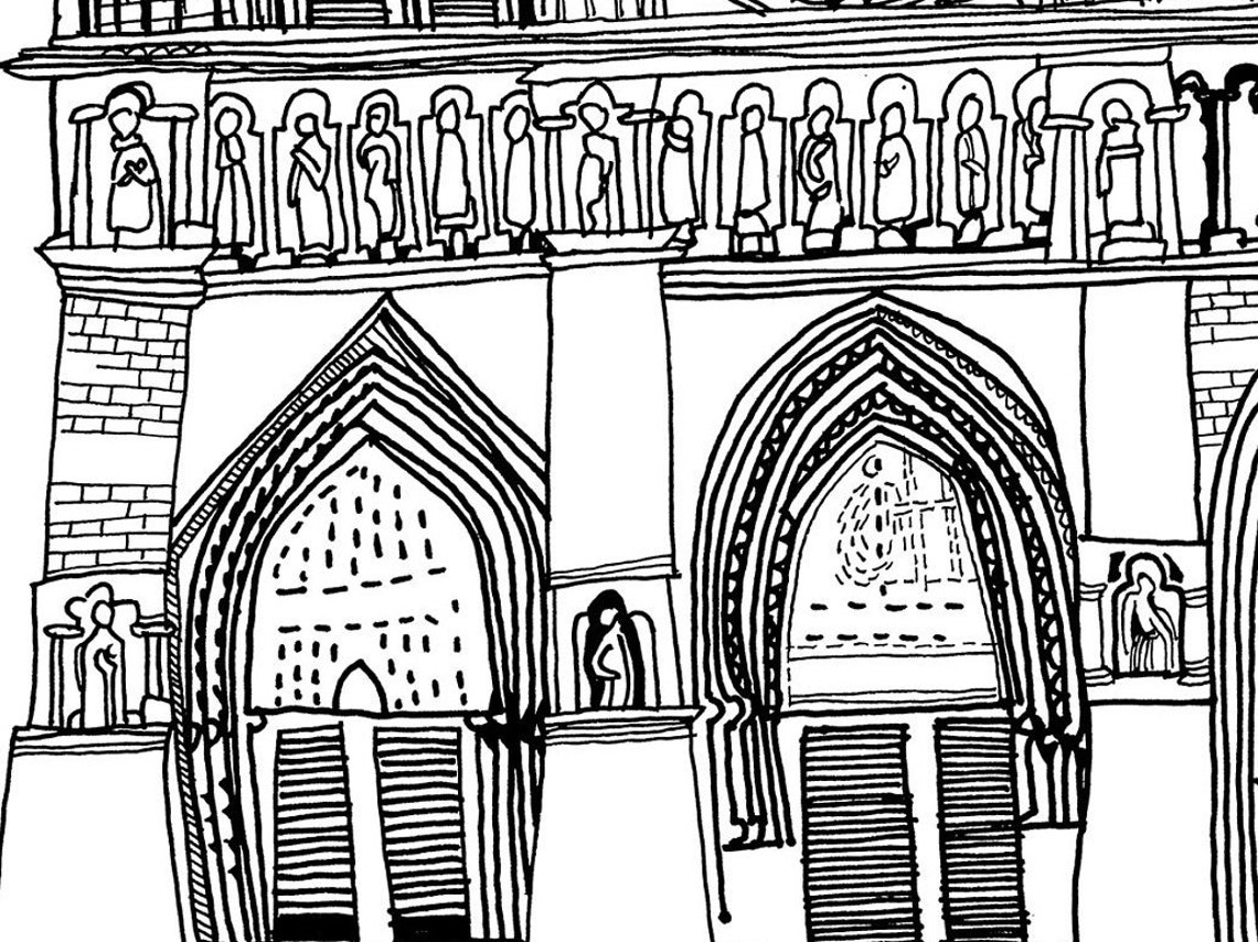 Notre Dame Cathedral Architecture Drawing Digital Download | Etsy