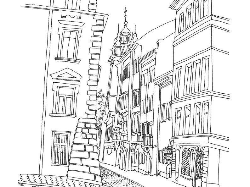 Line Drawing Print for Digital Download Architecture Drawing House ...