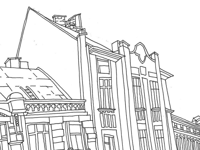 House Sketch Poster for Digital Download City Art Architecture Drawing ...