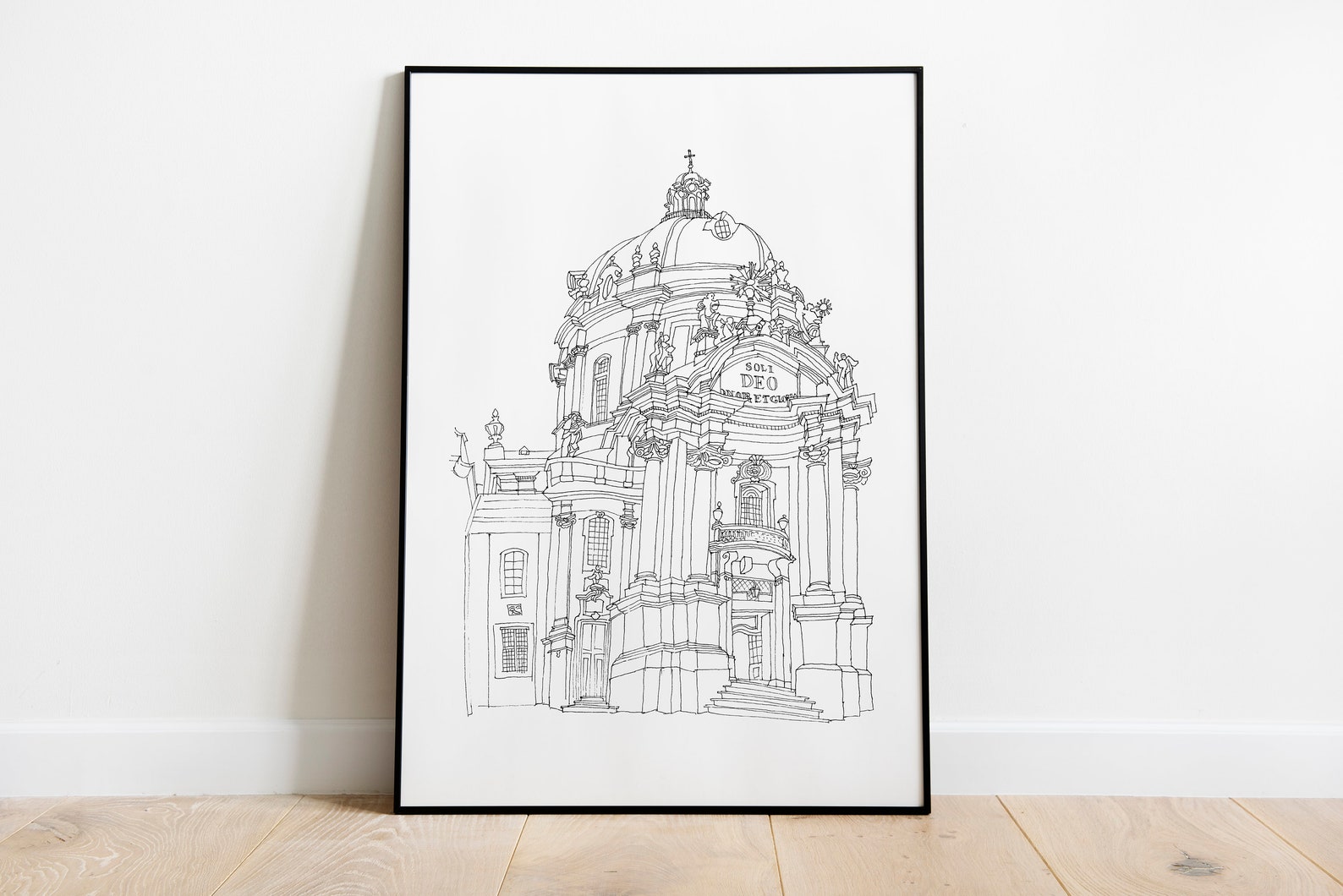 Baroque Church Line Drawing Print Instant Download - Etsy