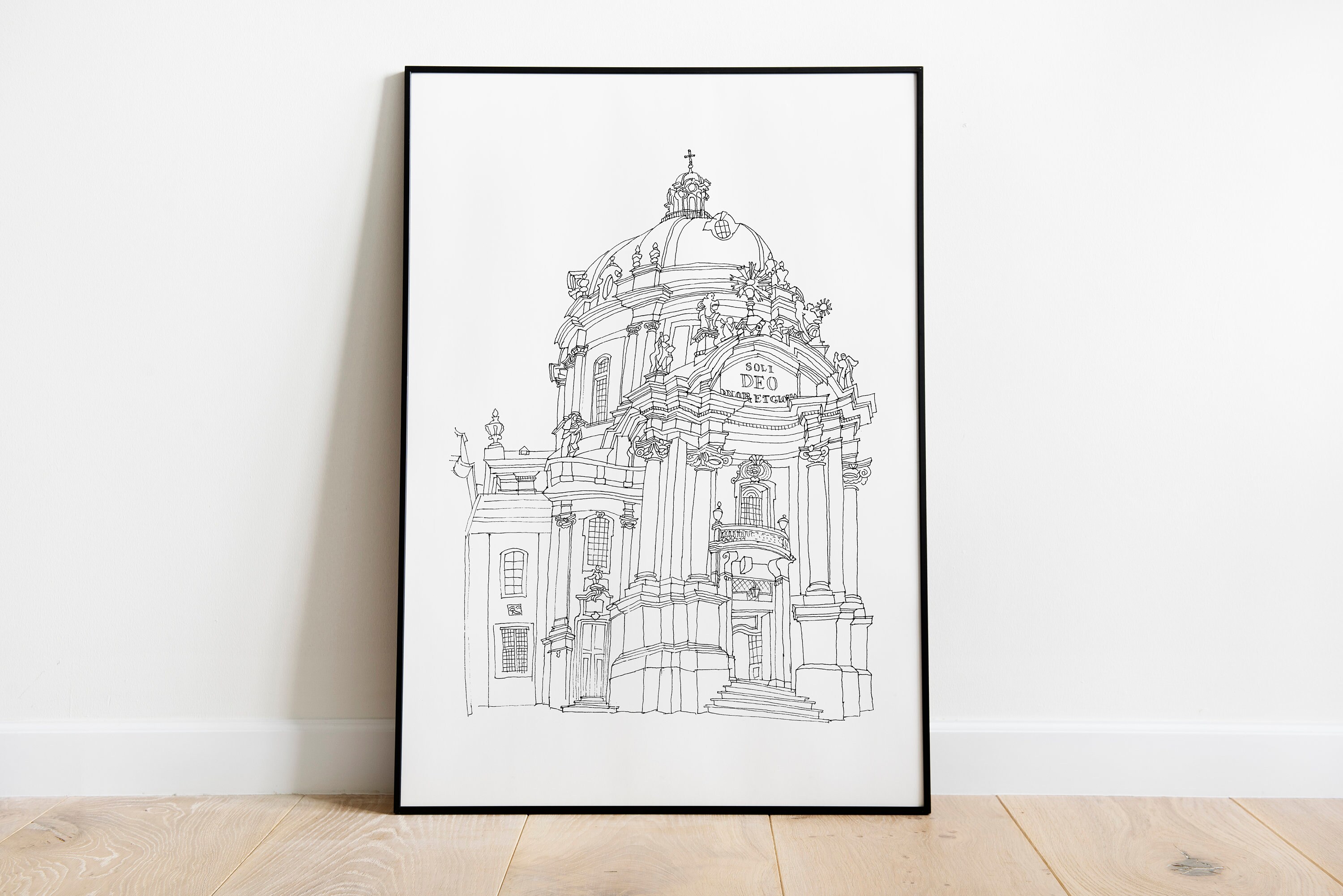 Baroque Church Line Drawing Print Instant Download - Etsy