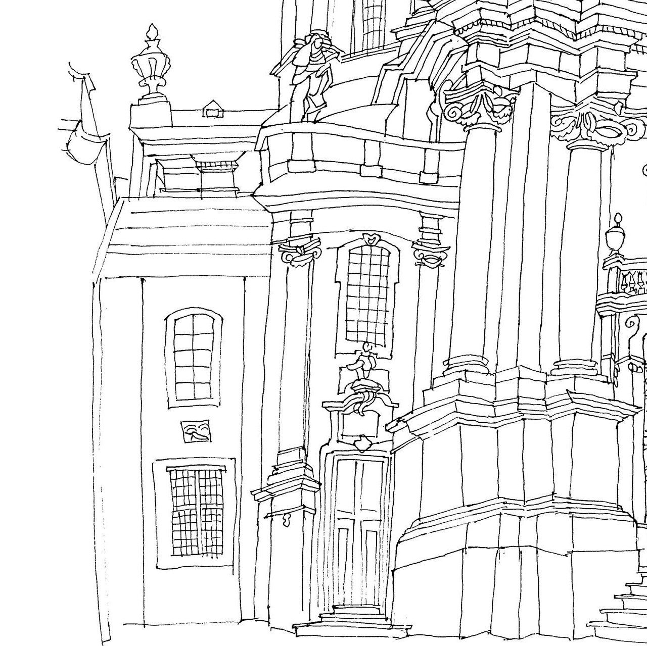 Baroque Church Line Drawing Print Instant Download - Etsy
