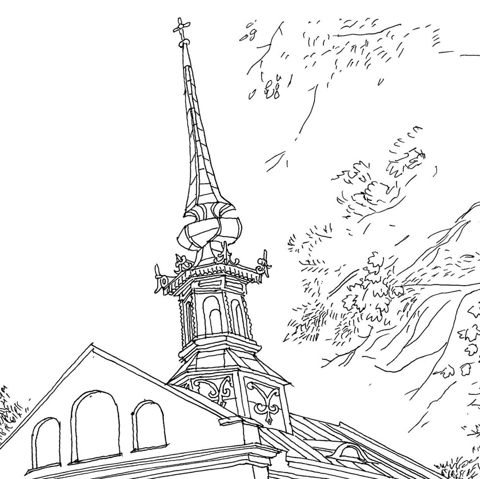 Church Line Drawing for Instant Download Vertical Wall Art ...