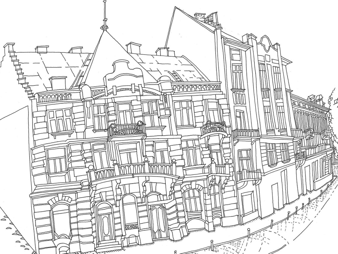 House Sketch Poster for Digital Download City Art Architecture Drawing ...