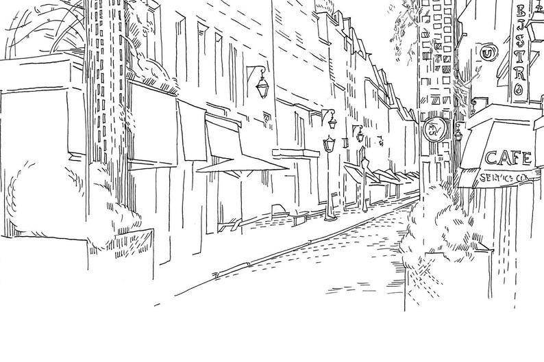 Street Drawing Digital Download City Landscape Print One Line Drawing ...