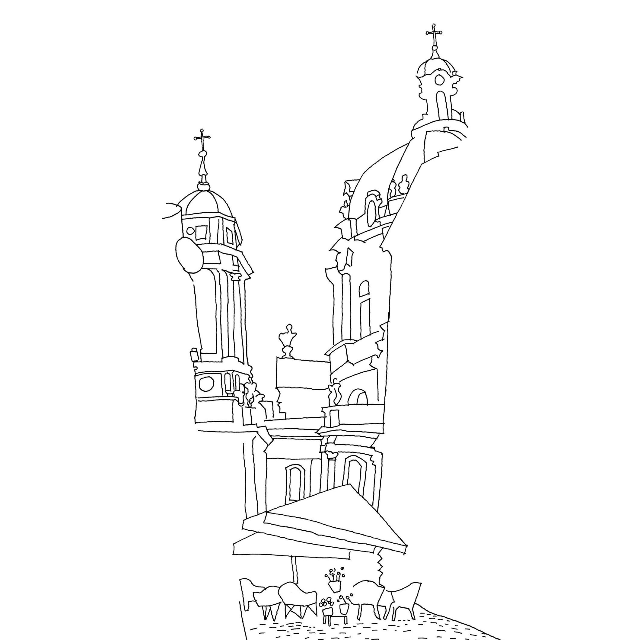 Line drawing print for digital download Architecture drawing | Etsy