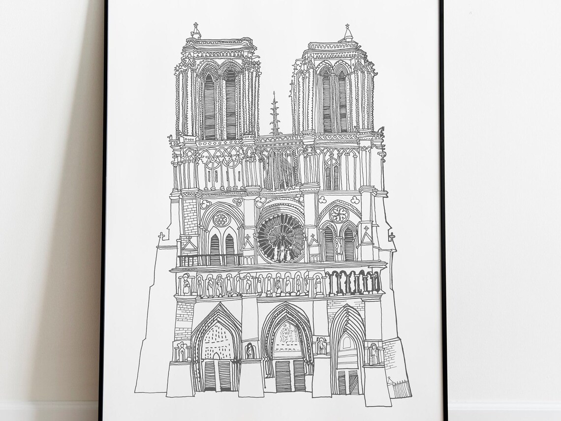 Notre Dame Cathedral Architecture Drawing Digital Download - Etsy