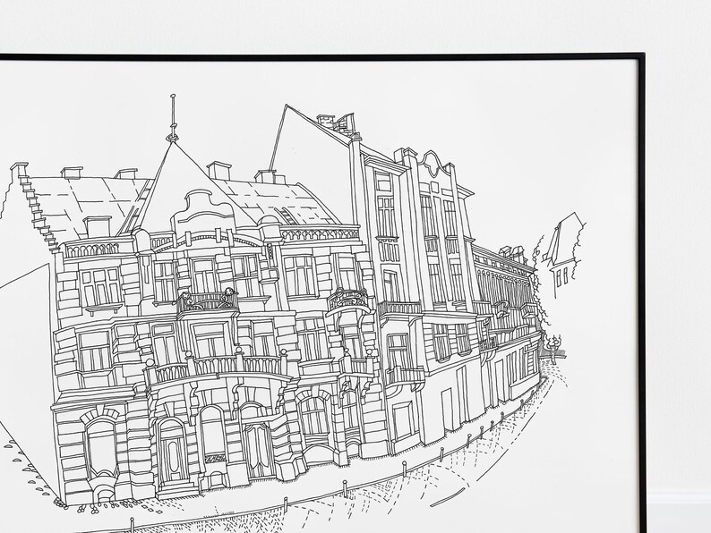 House Sketch Poster for Digital Download City Art Architecture Drawing ...