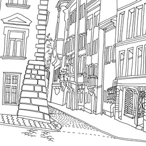 One Line Set of 2 Art Prints Architectural Courtyard & Cityscape for ...