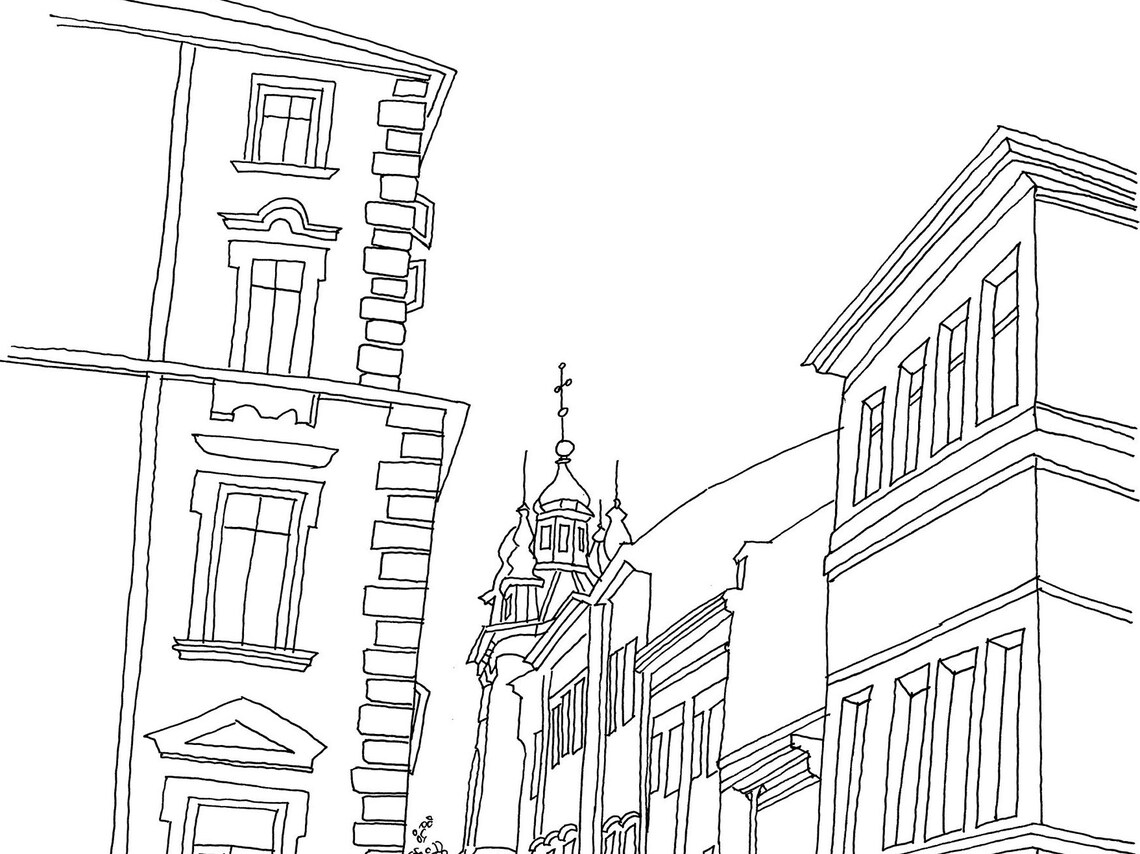 One Line Set of 2 Art Prints Architectural Courtyard & - Etsy