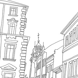 One Line Set of 2 Art Prints Architectural Courtyard & Cityscape for ...