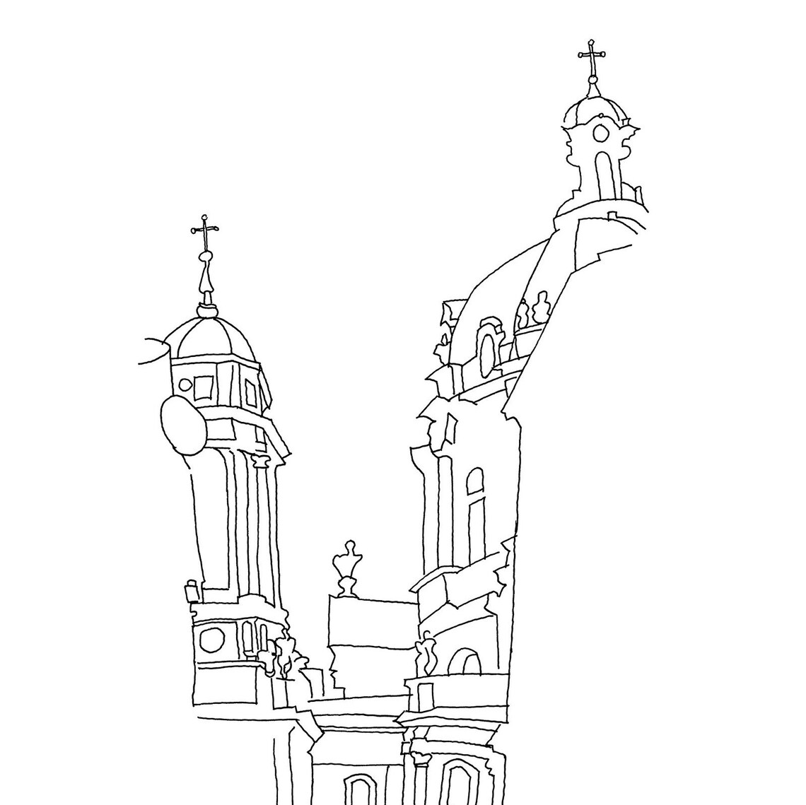 Set of 2 Art Prints One Line Drawing Architecture Poster for - Etsy