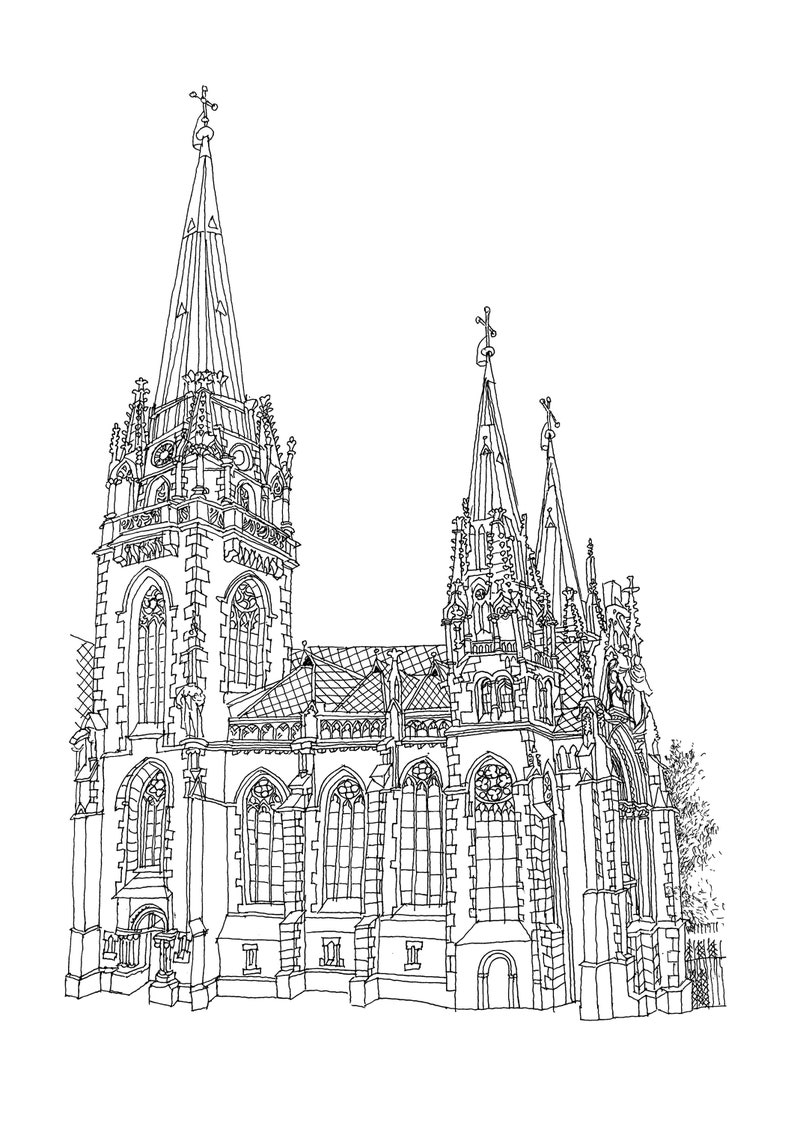 6 Church Art Drawings Digital Download Set of 6 Prints Gallery Wall Set ...
