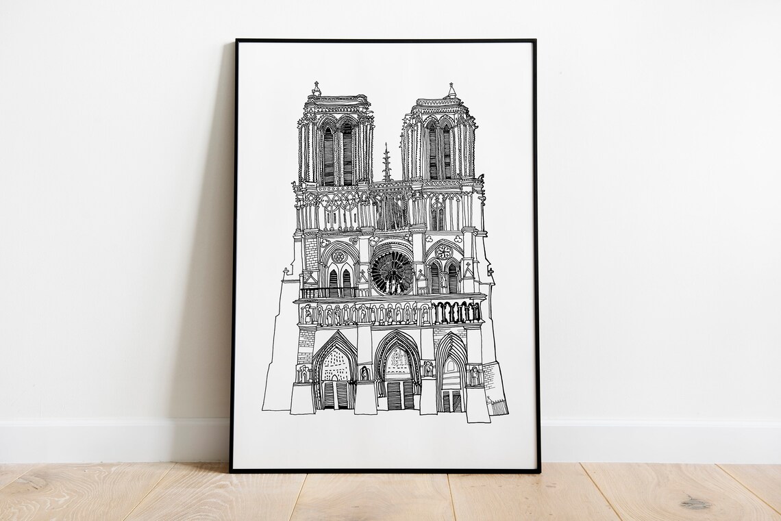 Notre Dame Cathedral Architecture Drawing Digital Download - Etsy