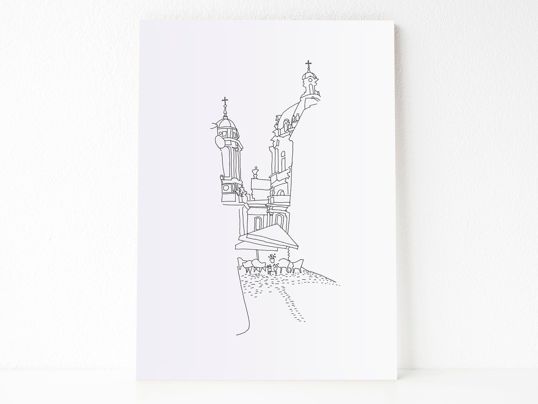 Set of 2 Art Prints One Line Drawing Architecture Poster for - Etsy