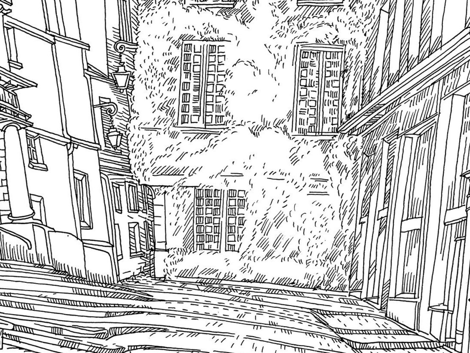 Paris street drawing for digital download One line drawing | Etsy