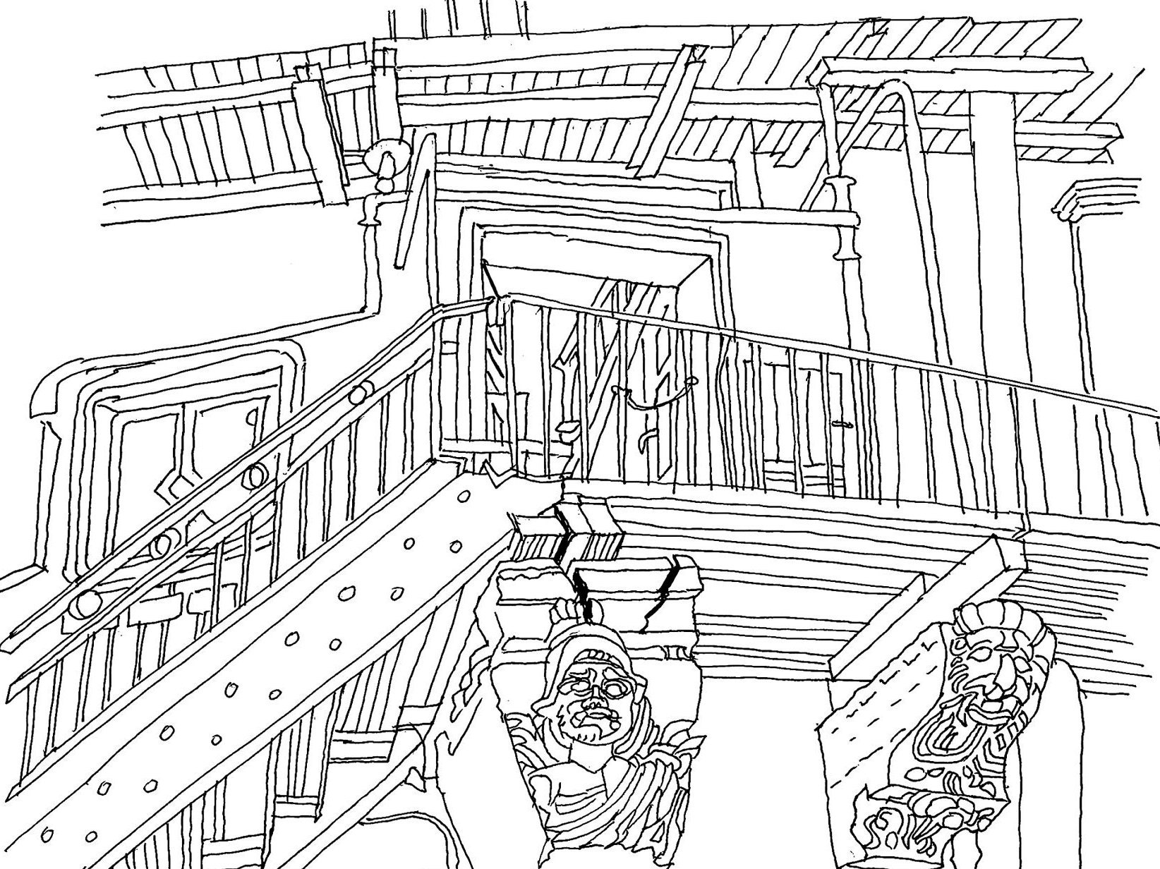 One Line Set of 2 Art Prints Architectural Courtyard & - Etsy