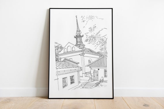 Church Line Drawing for Instant Download Vertical Wall Art - Etsy