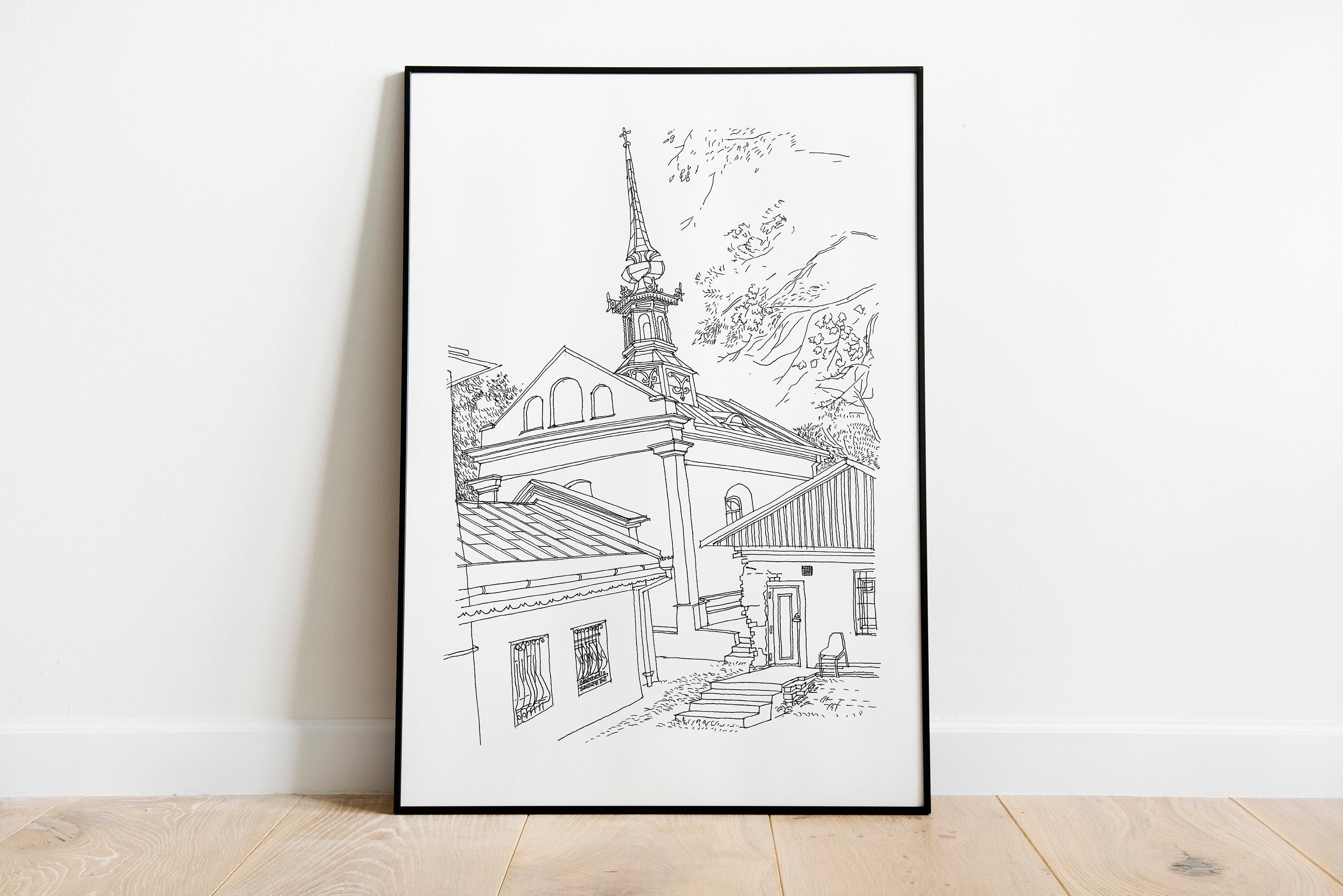 Church Line Drawing for Instant Download Vertical Wall Art ...