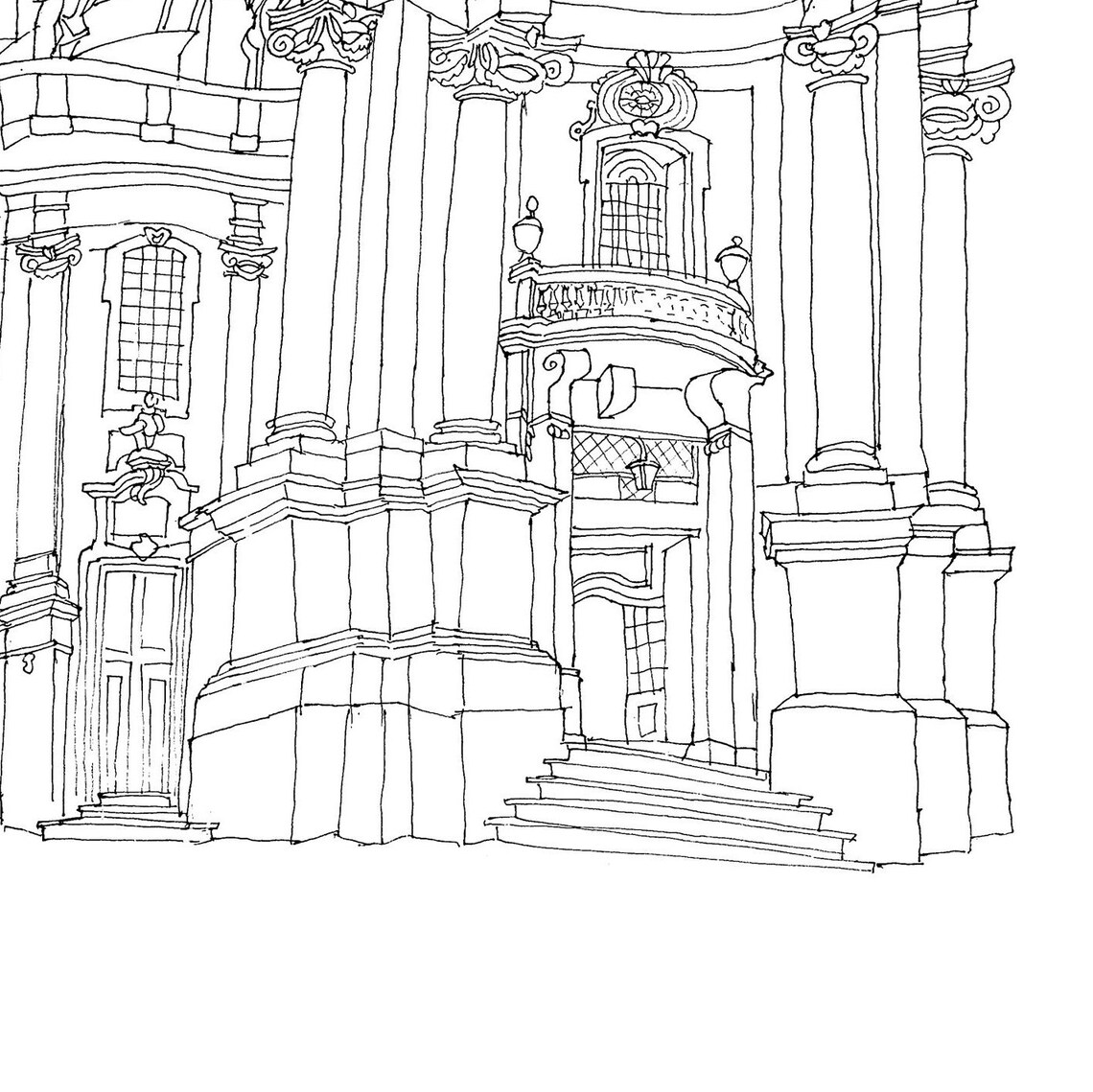 Baroque Church Line Drawing Print Instant Download - Etsy