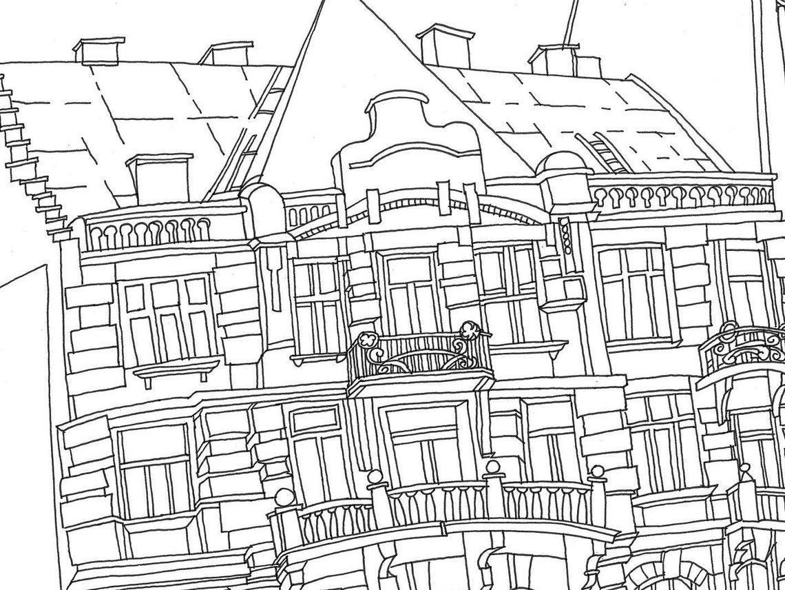 House Sketch Poster for Digital Download City Art Architecture Drawing ...