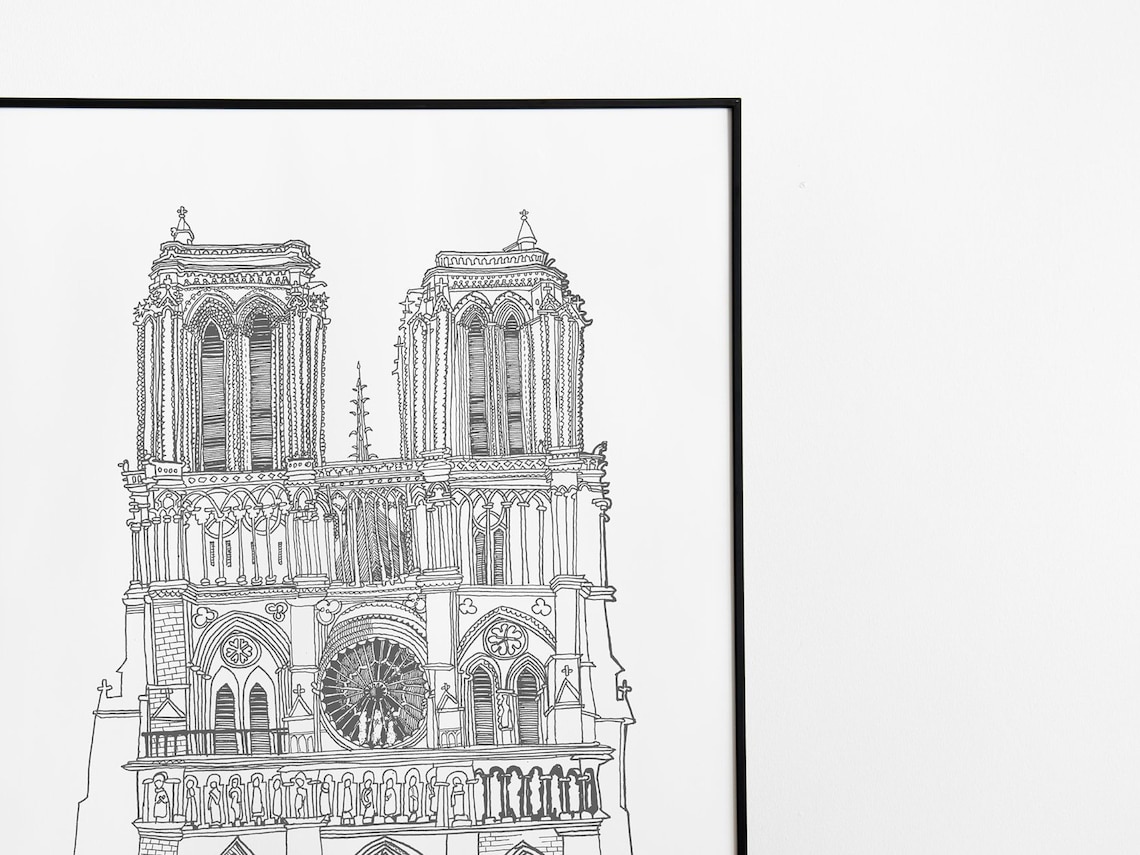 Notre Dame Cathedral Architecture Drawing Digital Download - Etsy