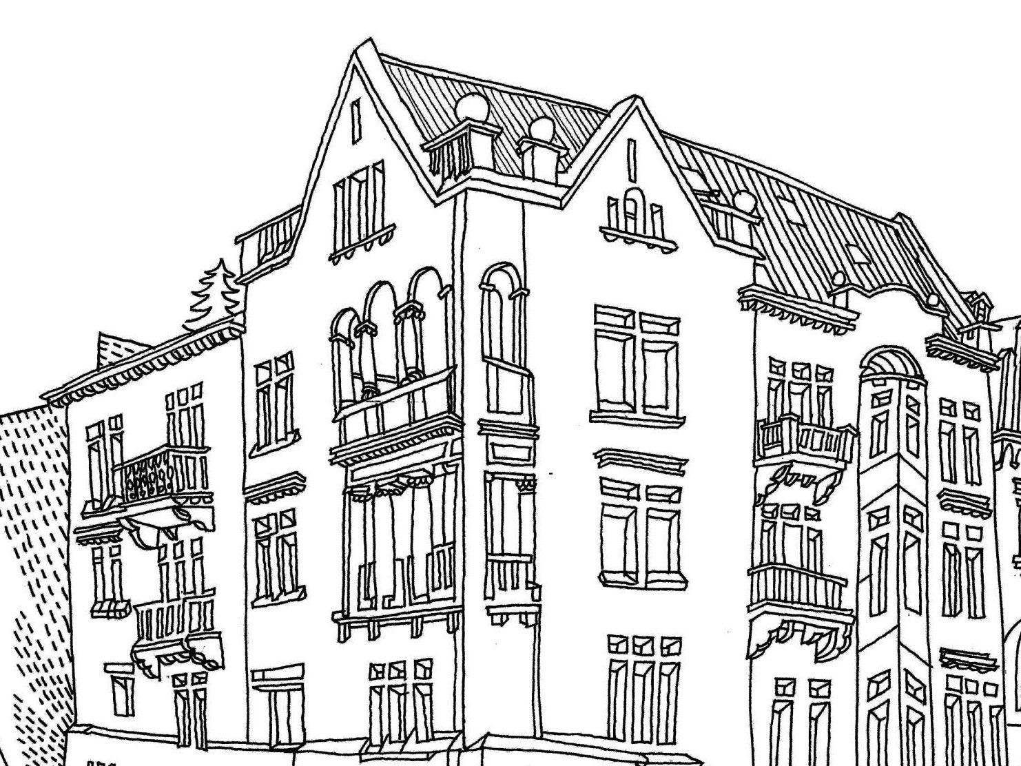 City Landscape Print for Digital Download House Sketch Architecture ...