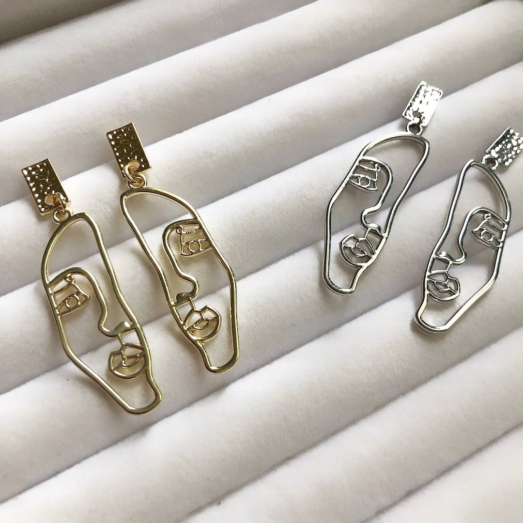 Abstract Line Face Earrings: Gold or Platinum Portrait Art - Etsy UK