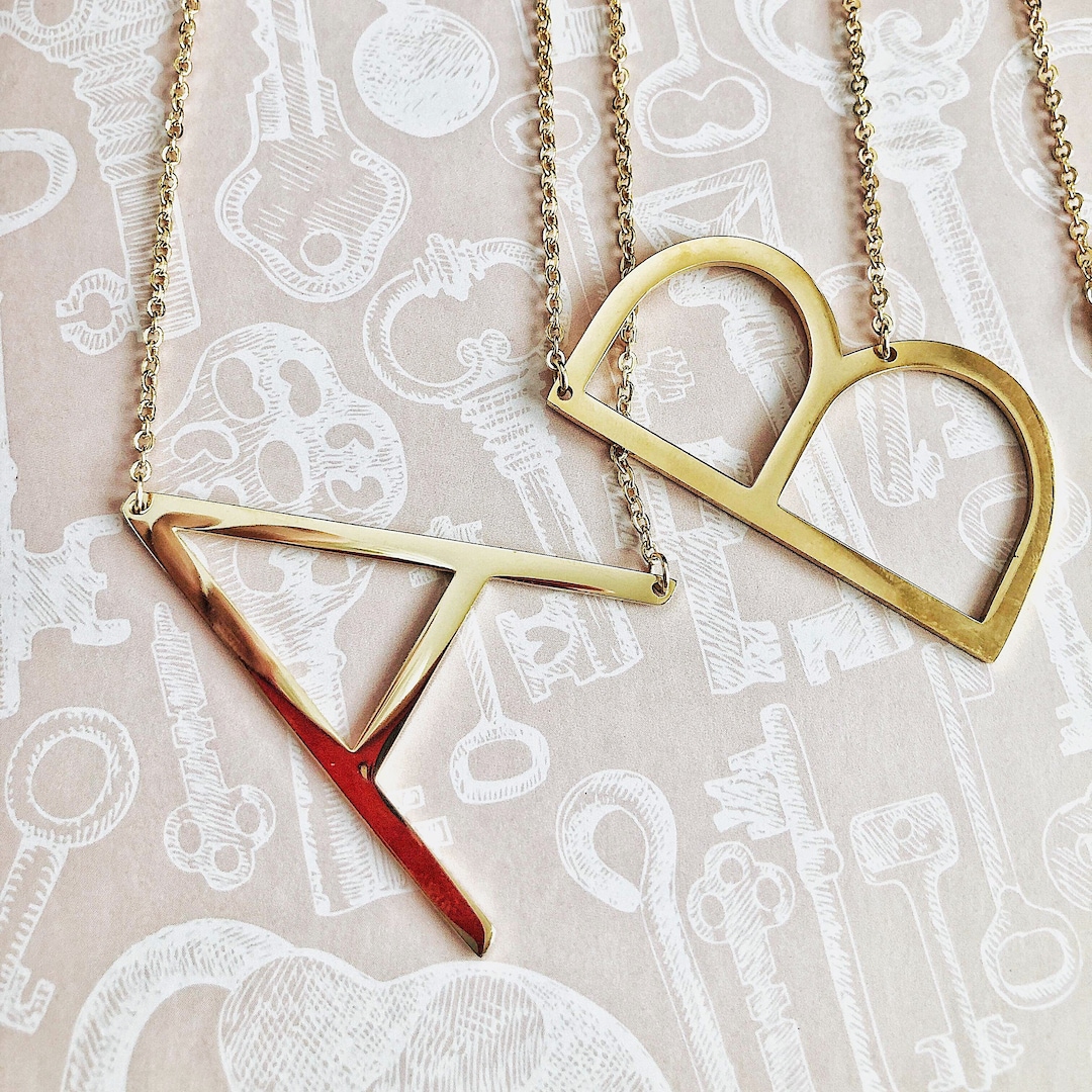18K Gold Stainless Steel Oversized Initial Necklace - Etsy