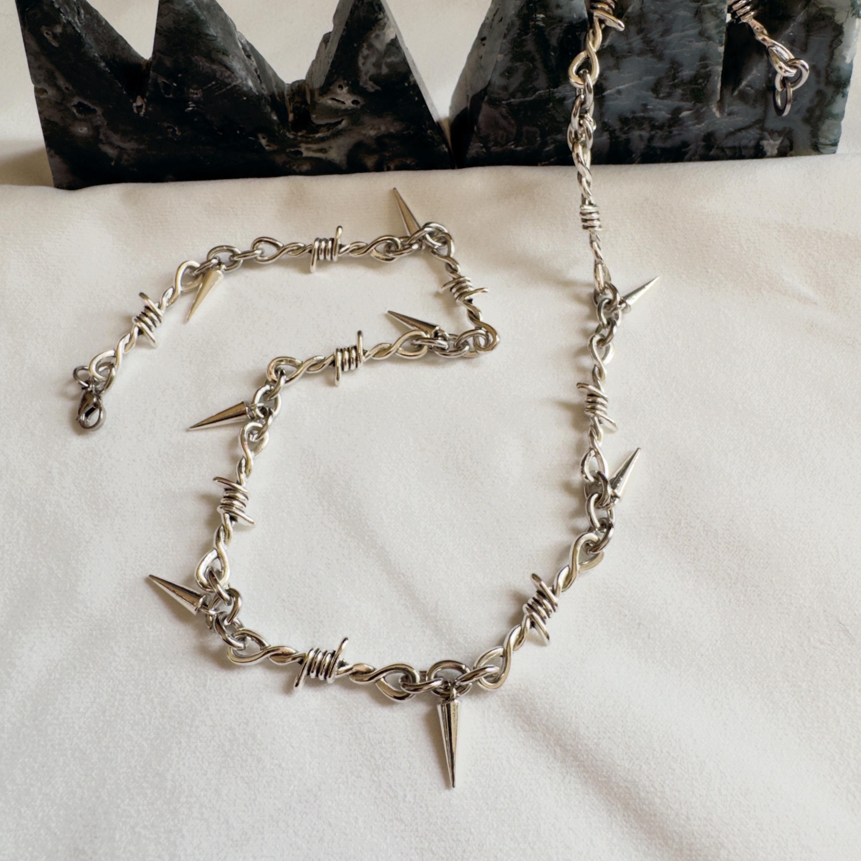Barbwire and Spikes Necklace | Punk Spiky Chain - Etsy