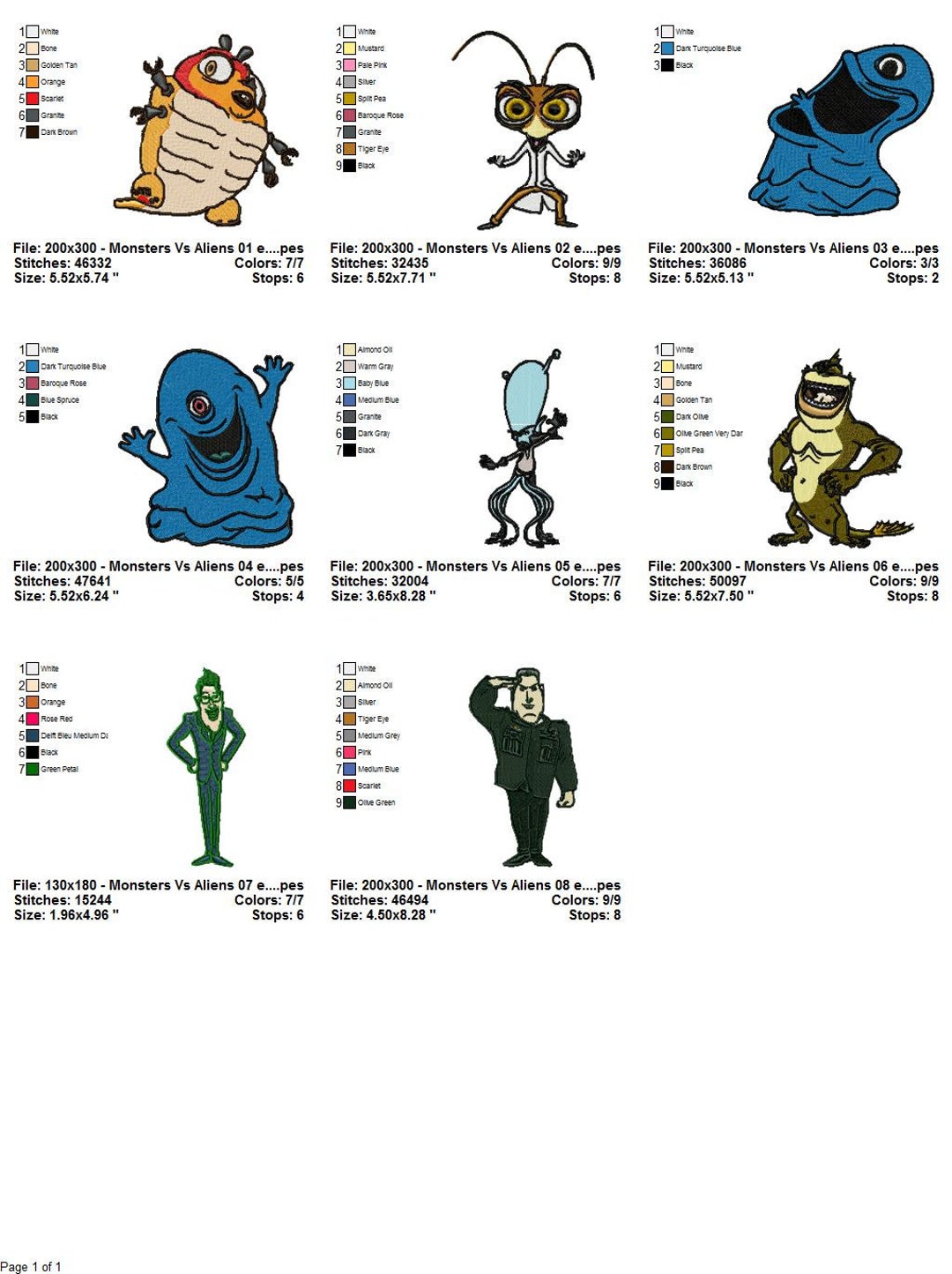 Monsters Vs Aliens Characters Names