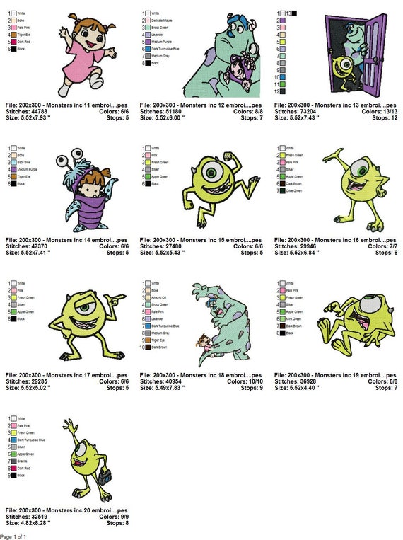 Monsters Inc Embroidery Design Bundle 139 | Etsy Australia